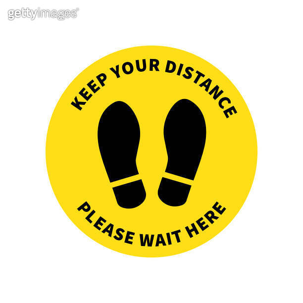 Social distancing. Footprint sign. Keep the 2 meter distance ...