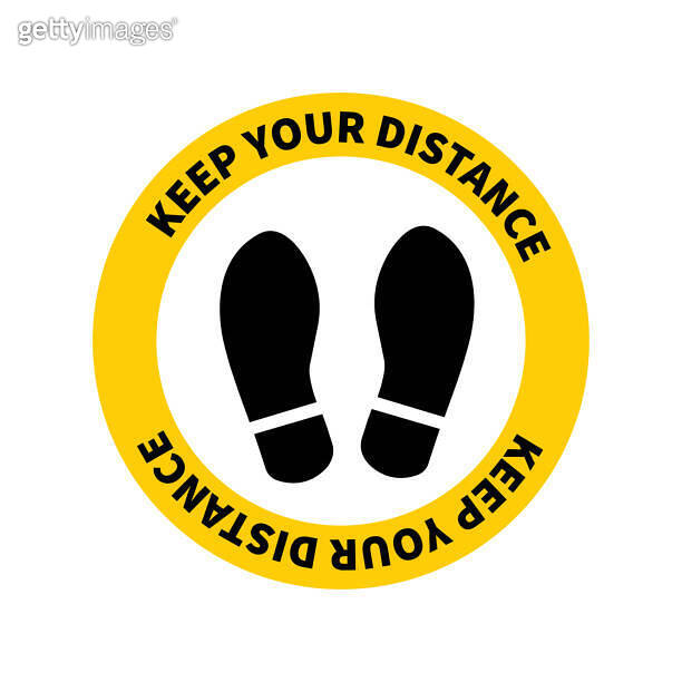 Social distancing. Footprint sign. Keep the 1-2 meter distance ...