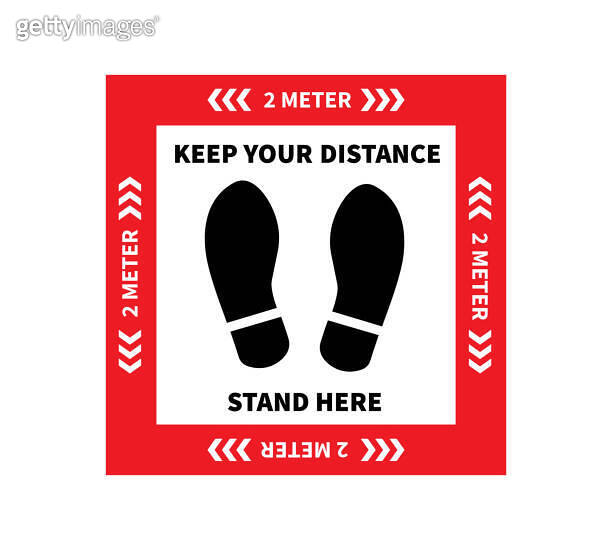 Social distancing. Footprint sign. Keep the 2 meter distance ...