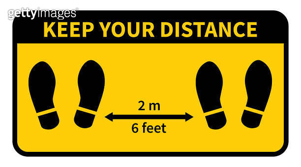 Social distancing. Footprint sign. Keep the 2 meter distance ...