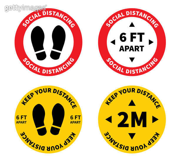 Social distancing. Footprint sign. Keep the 1-2 meter distance ...
