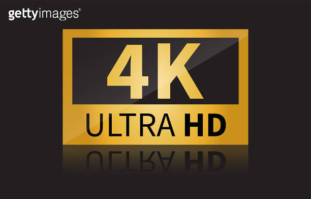 4K Ultra HD sign. 4K Resolution gold button. Vector illustration ...