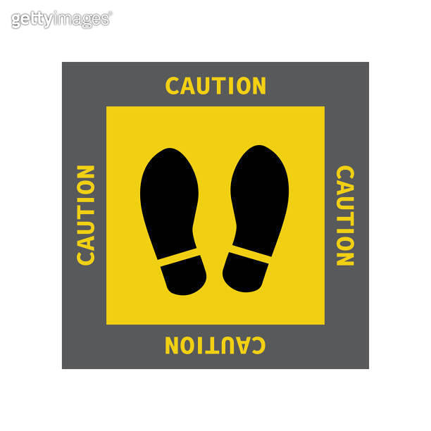 Social distancing. Footprint sign. Keep the 2 meter distance ...