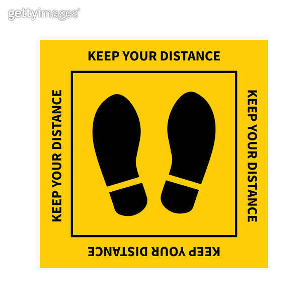 Social distancing. Footprint sign. Keep the 2 meter distance ...