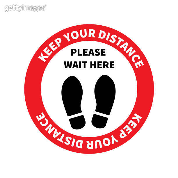 Social distancing. Footprint sign. Keep the 2 meter distance ...