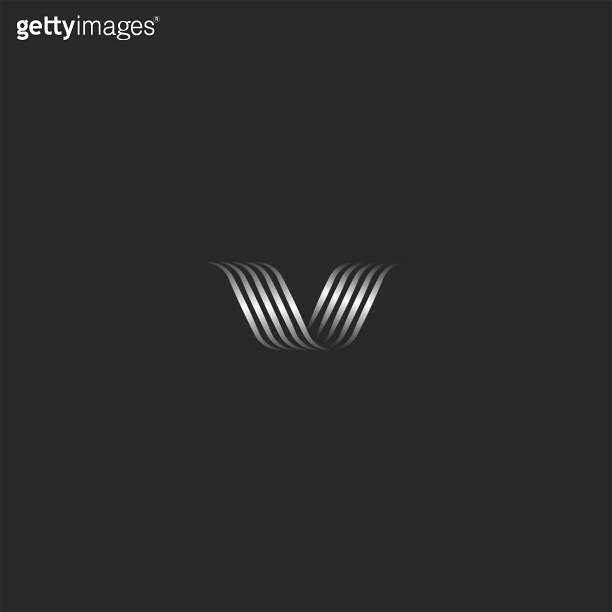 Ornamental letter V logo monogram, overlapping thin curved lines, wave ...