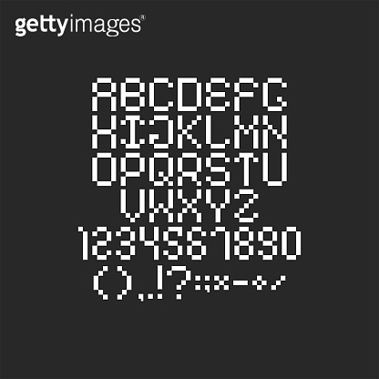 Pixel font 8-bit style with numbers and special symbols, square and ...
