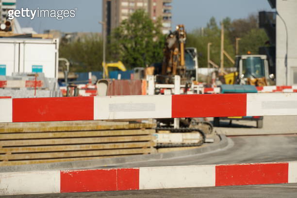 barrier planks in red and white close up securing construction ...