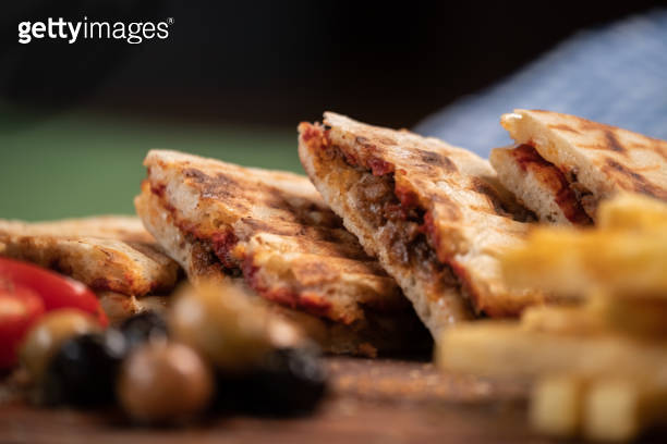 Homemade sandwich toast panini with ground beef (1283938477) - 게티이미지뱅크