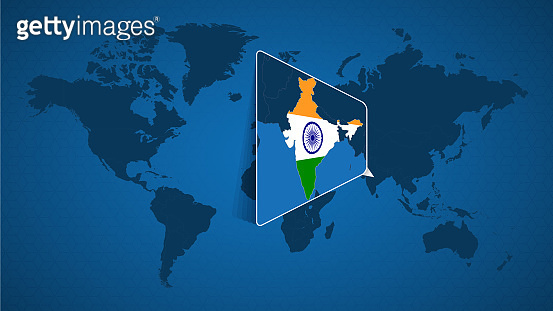 Detailed world map with pinned enlarged map of India and neighboring ...