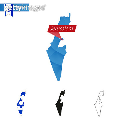 Israel blue Low Poly map with capital Jerusalem. 이미지 (1248999197) - 게티이미지뱅크