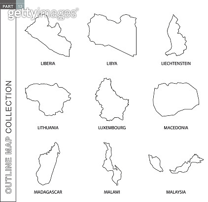 Outline maps collection, nine black lined vector map 이미지 (1199511695 ...