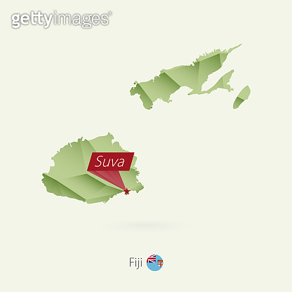 Green gradient low poly map of Fiji with capital Suva (1269368366) - 게티 ...