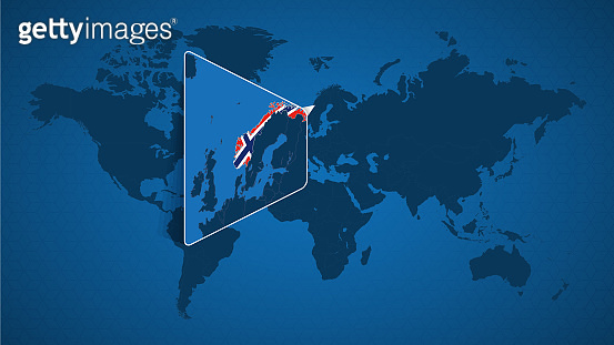 Detailed world map with pinned enlarged map of Norway and neighboring ...