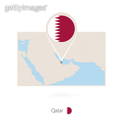 Rectangular map of Qatar with pin icon of Qatar (1286006471) - 게티이미지뱅크