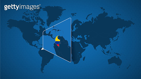 Detailed world map with pinned enlarged map of Colombia and neighboring ...