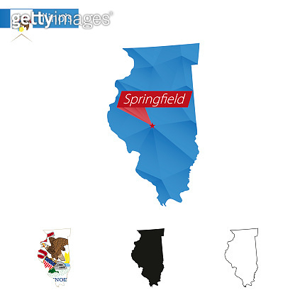 State of Illinois blue Low Poly map with capital Springfield. 이미지 ...