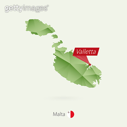 Green gradient low poly map of Malta with capital Valletta (1268241817 ...