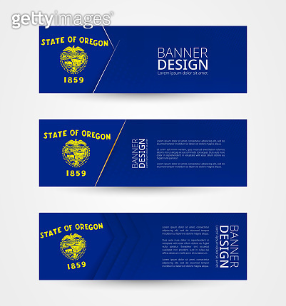 Set of three horizontal banners with US state flag of Oregon. Web ...