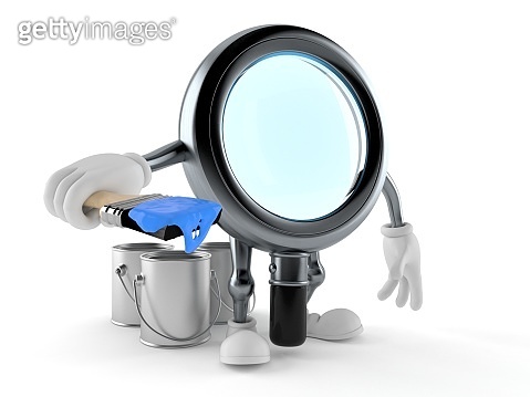 Magnifying glass character holding paintbrush 이미지 (1277067541) - 게티이미지뱅크