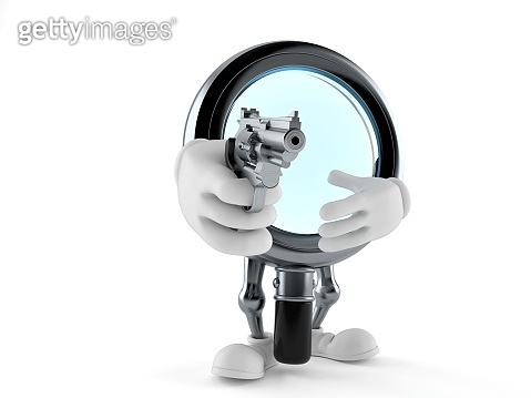 Magnifying glass character aiming a gun (1257247007) - 게티이미지뱅크