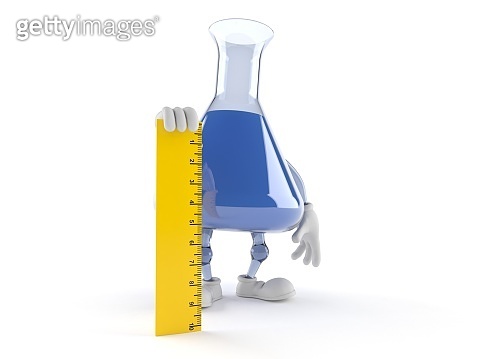 Chemistry flask character holding ruler 이미지 (1248100548) - 게티이미지뱅크