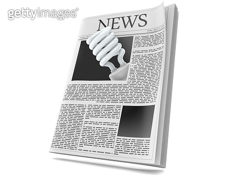 Light bulb cfl inside newspaper 이미지 (1257622790) - 게티이미지뱅크