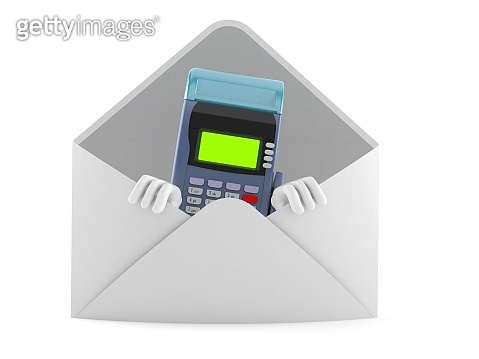 Credit card reader character inside envelope 이미지 (1225915136) - 게티이미지뱅크