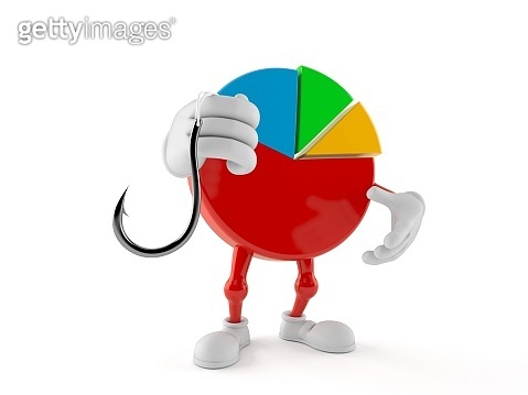 Pie chart character holding fishing hook 이미지 (1270186665) - 게티이미지뱅크