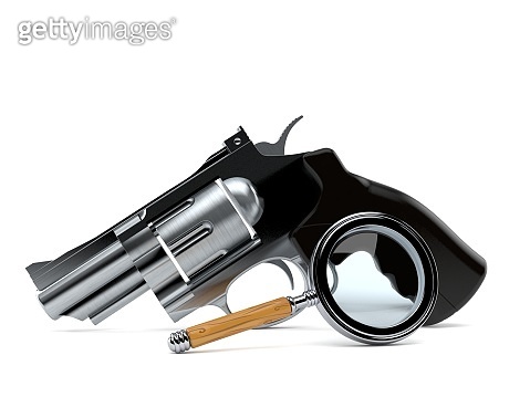 Gun with magnifying glass 이미지 (1199573950) - 게티이미지뱅크