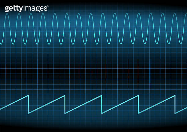 Sine wave and Sawtooth signal on the oscilloscope. The voltage waveform ...