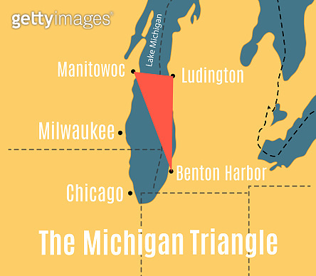 Shematic vector map of the Lake Michigan Triangle (1222939714) - 게티이미지뱅크