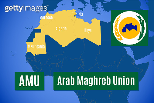 Map and flag of the Arab Maghreb Union (AMU) (1203552247) - 게티이미지뱅크