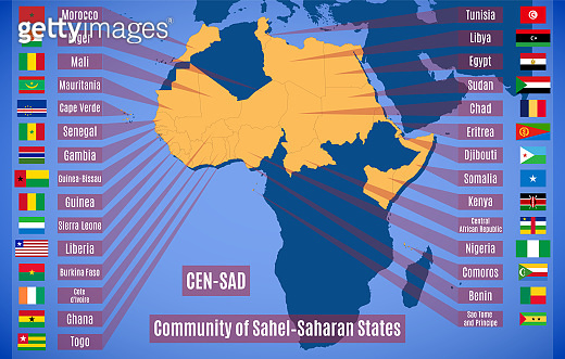 Map and flags member states of the Community of Sahel–Saharan States ...