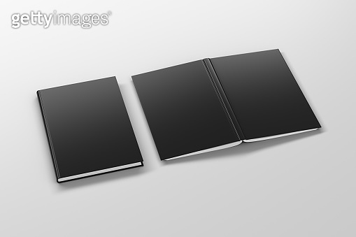 Blank black vertical closed and open and upside down book cover ...