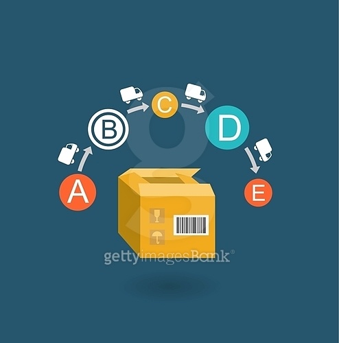 truck carries a box from one point to another point icon 이미지 (a10749233 ...