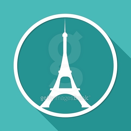 Icon Eiffel tower on white circle with a long shadow 이미지 (a10763182 ...