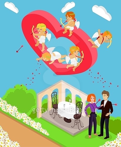 Valentines Day 3d Isometric Angels with Bow 이미지 (a10764591) - 게티이미지뱅크