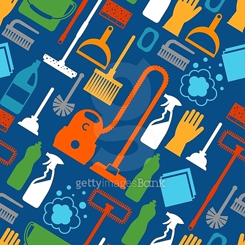 Housekeeping lifestyle seamless pattern with cleaning icons. Background ...