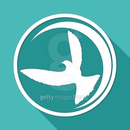 Icon Dove of Peace on white circle with a long shadow (a10782764) - 게티이미지뱅크