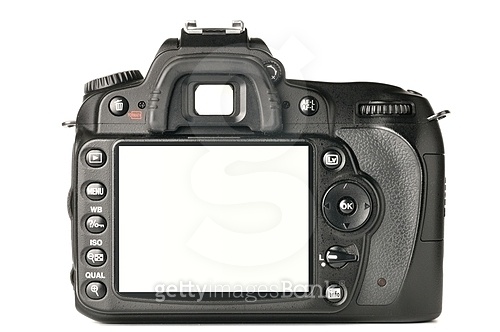 back of a modern DSLR camera, screen is cut with clipping path ...