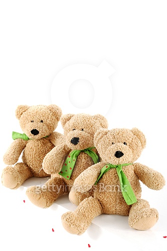 Row of three teddy bears against white background, close-up 이미지 ...