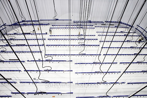 Power strips hanging from ceiling in television studio 이미지 (a10905455 ...