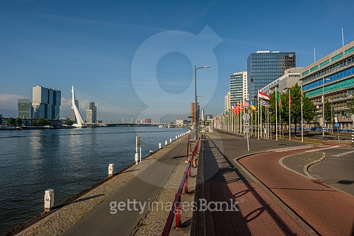 Rotterdam city cityscape skyline with Erasmus bridge and river. South ...