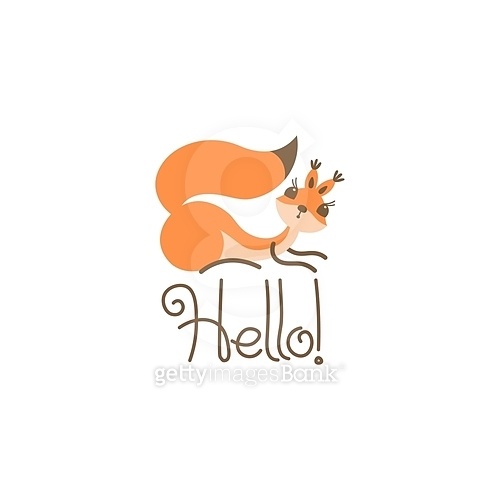Cartoon cute squirrel greeting. Little funny hello. Vector illustration ...