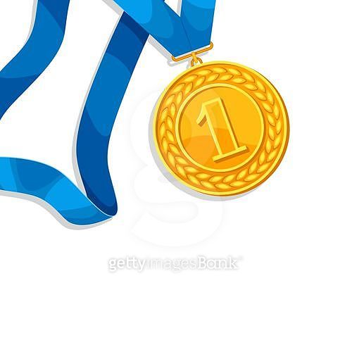 Realistic gold medal for first place. Background with place for text ...