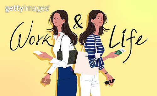 라이프스타일 라이프밸런스 컨셉 캘리그래피 문자 화이트칼라 전문직 출퇴근 여행하기 비즈니스우먼 여행 이미지 Jv11110180 게티이미지뱅크