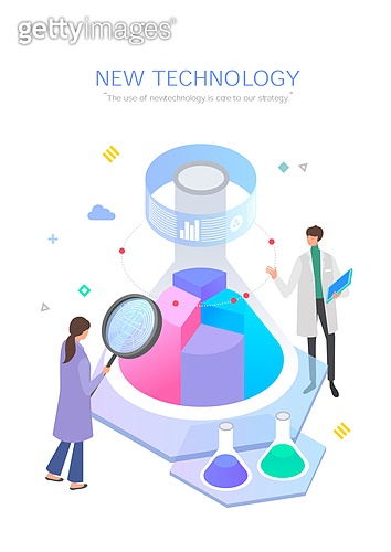 기술 4차산업혁명 산업혁명 신기술 발전 컨셉 연구 주제 그래프 돋보기 원뿔플라스크 플라스크 이미지 Jv11110618 게티이미지뱅크