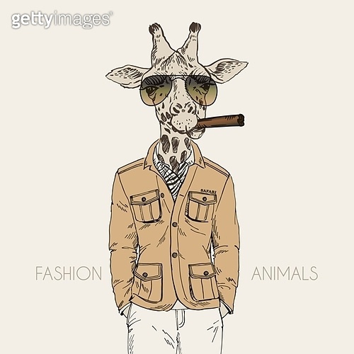giraffe man dressed up in safari style 이미지 (a11261594) - 게티이미지뱅크