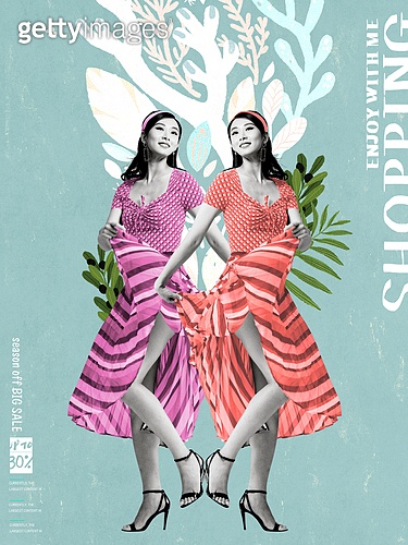 그래픽이미지 합성 Computer Graphics 편집디자인 포스터 레트로스타일 컨셉 패턴 캘리그래피 문자 여성 쇼핑 상업활동 상업이벤트